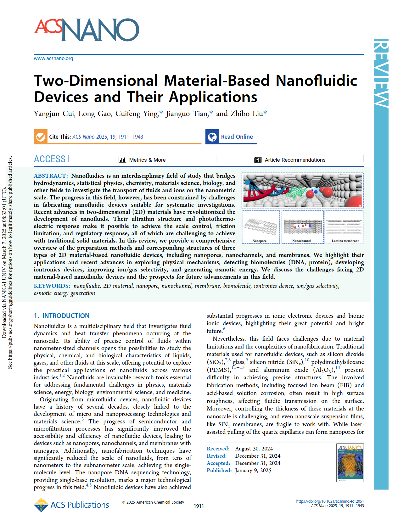 Two-Dimensional Material-Based Nanofluidic Devices and Their Applications